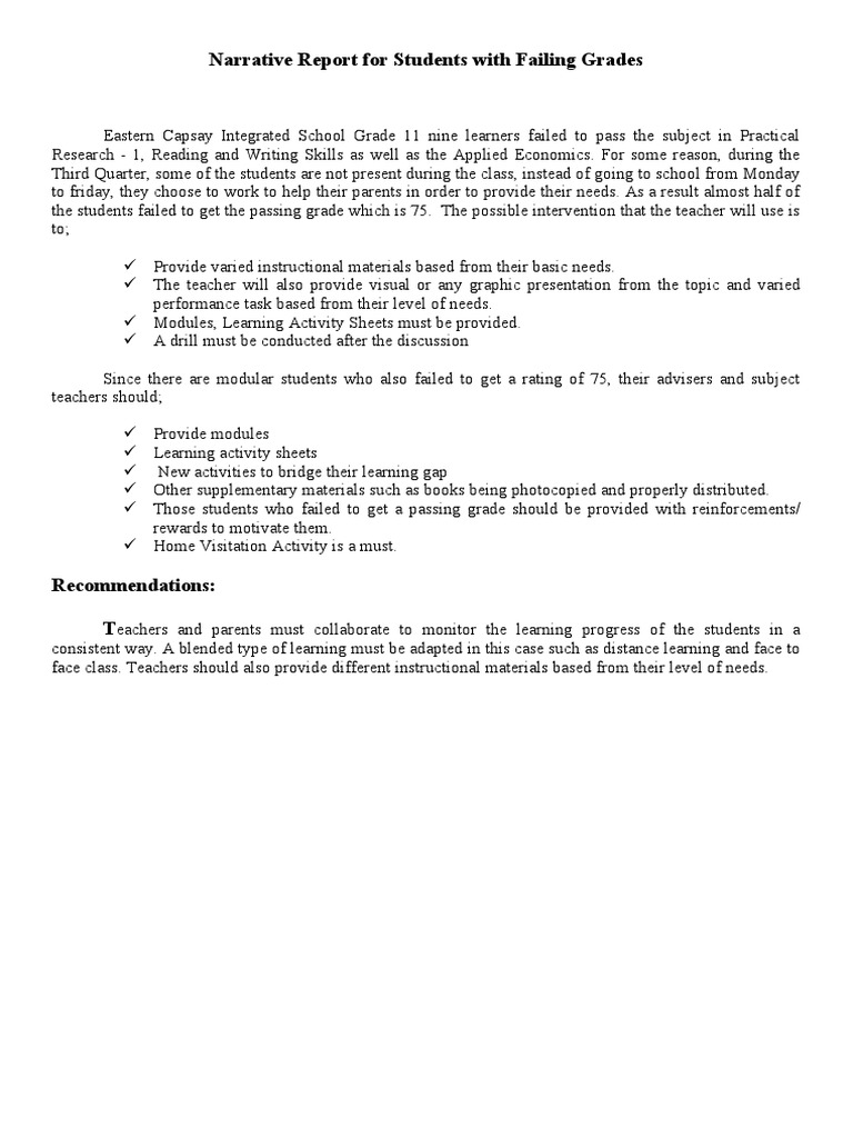 Narrative Report on Failing Students | PDF | Career & Growth