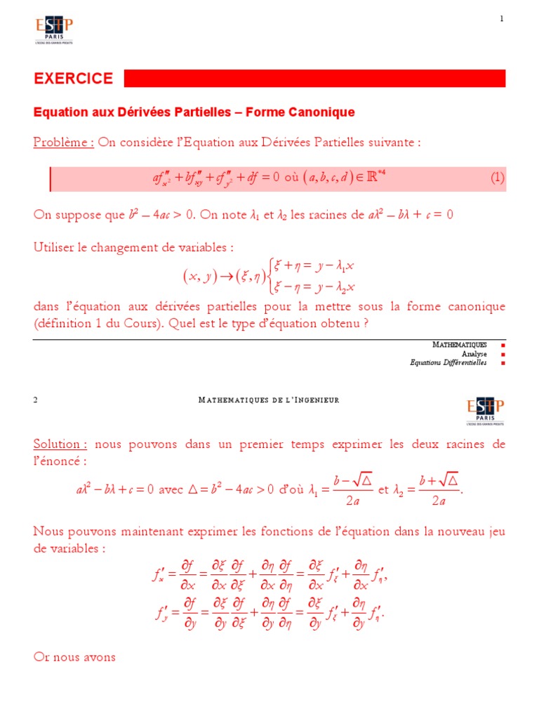 FR - EDP2 (Mise Sous Forme Canonique) | PDF