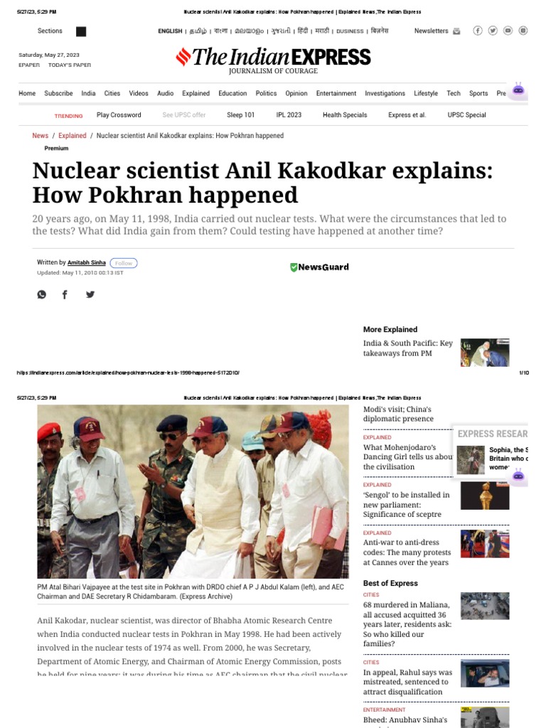 Nuclear Scientist Anil Kakodkar Explains - How Pokhran Happened ...