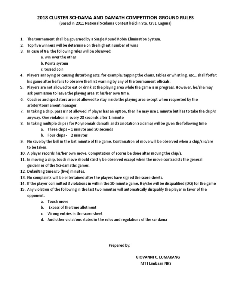 Scidama and Damath Ground Rules 2018 | PDF