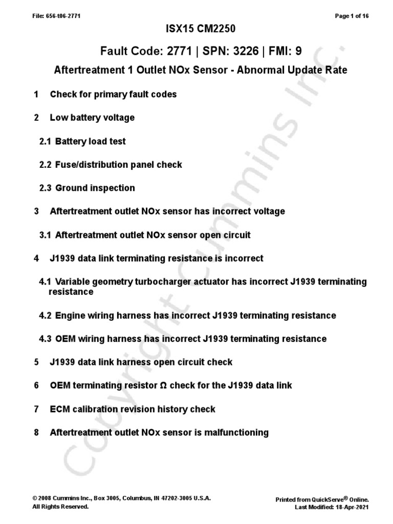 Fault Code: 2771 - SPN: 3226 - FMI: 9: ISX15 CM2250 | PDF | Electrical ...