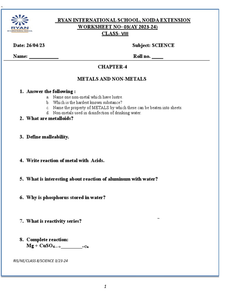 Science Worksheet For Class 6 | PDF | Materials | Sets Of Chemical Elements