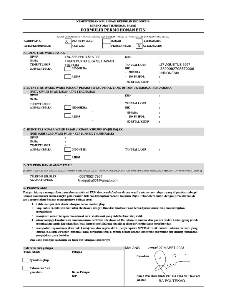 Form Permohonan EFIN (PDF isian) (2) | PDF