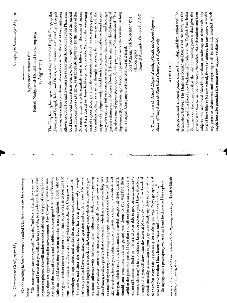 Agreement Between Nabob Nudjum-Ul Dowlah and East India Company. 1765 | PDF