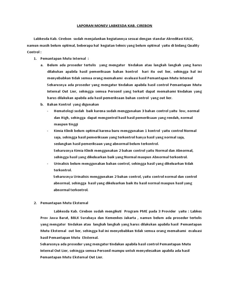 Laporan Monev Labkesda Kab Cirebon | PDF