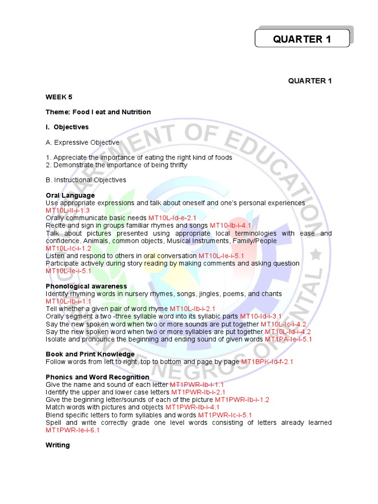 MTB MLE 1 Quarter 1 | PDF | Linguistics | Cognition