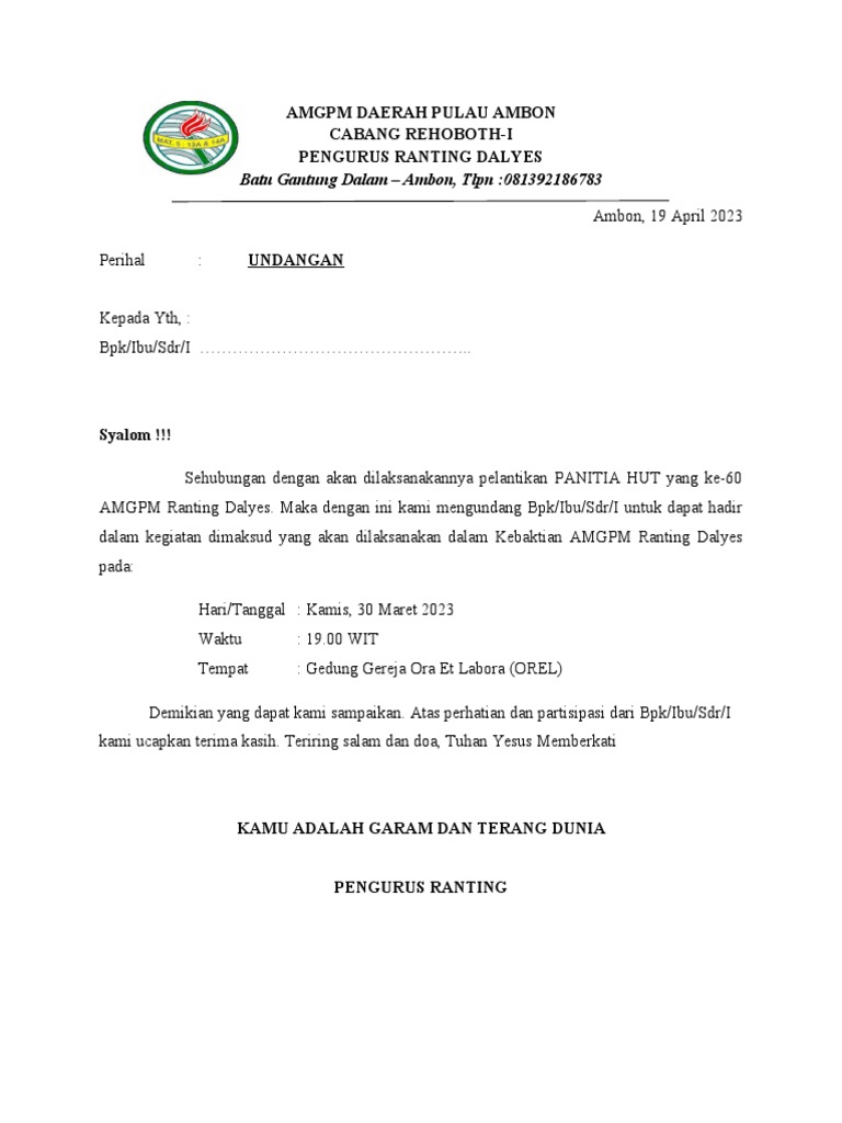 Undangan Rapat Ranting | PDF