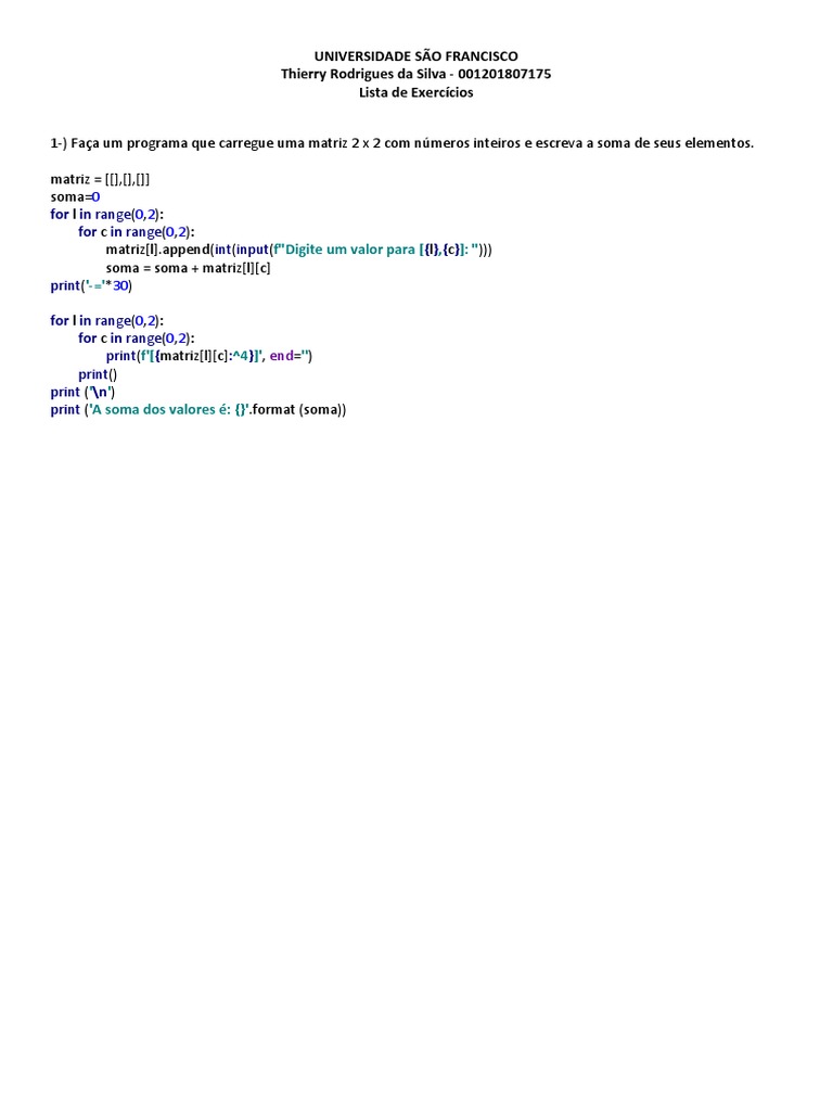 Exercícios de Matrizes Resolvidos | PDF | Matriz (Matemática) | Teoria ...