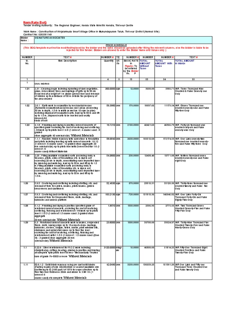 Item Rate Boq: Without Materials | PDF | Electrical Wiring | Electrical ...