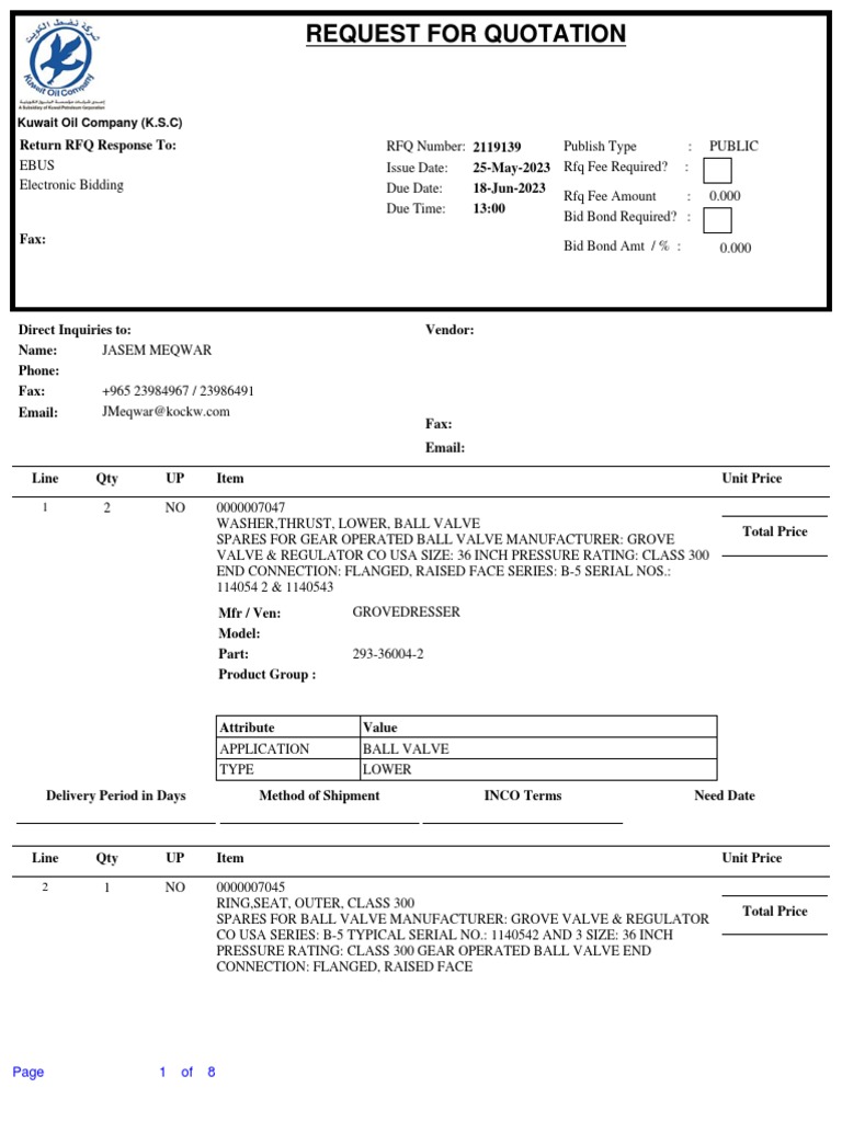 RFQ for Ball Valve & Truck Parts | PDF | Technology & Engineering