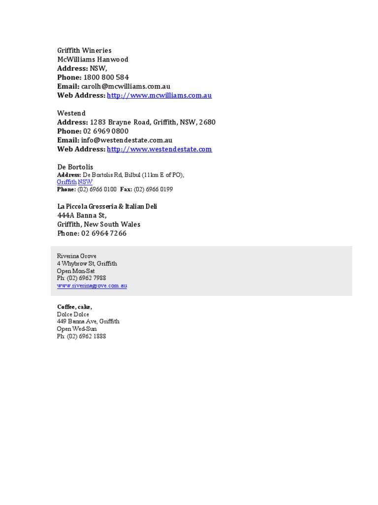 Griffith Wineries | PDF