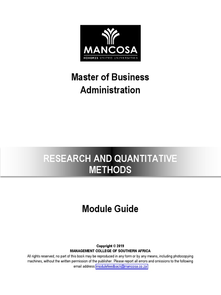 MBA 9 - Research and Quantitative Methods | PDF