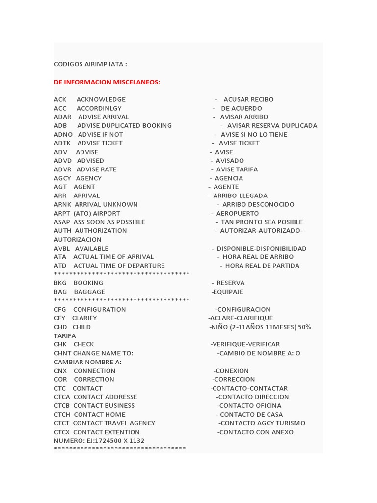 Codigos Airimp Iata Mas Usados | PDF | Transporte | Economía del transporte
