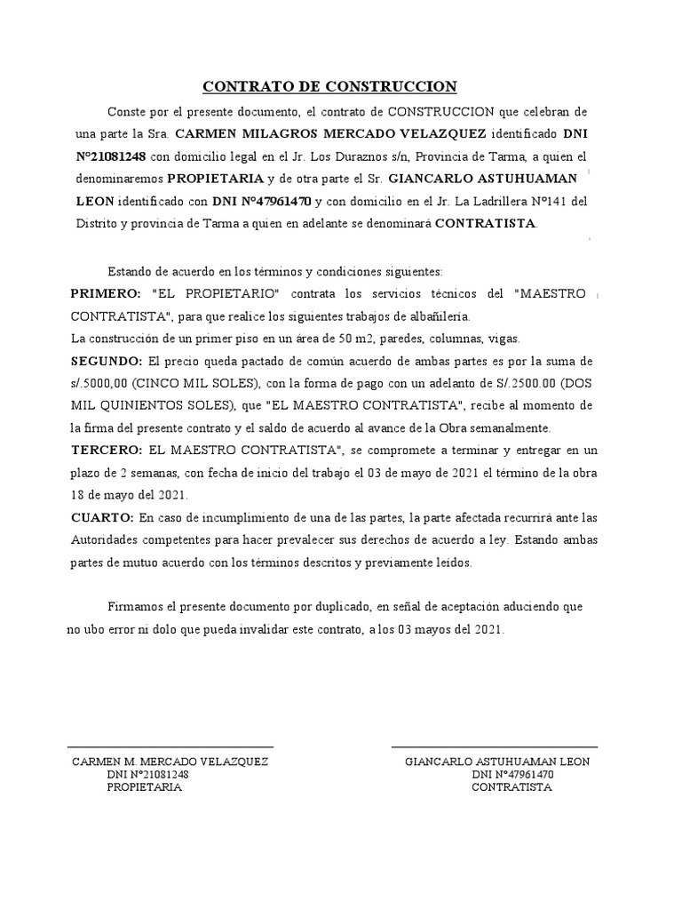 Contrato de Construccion | PDF