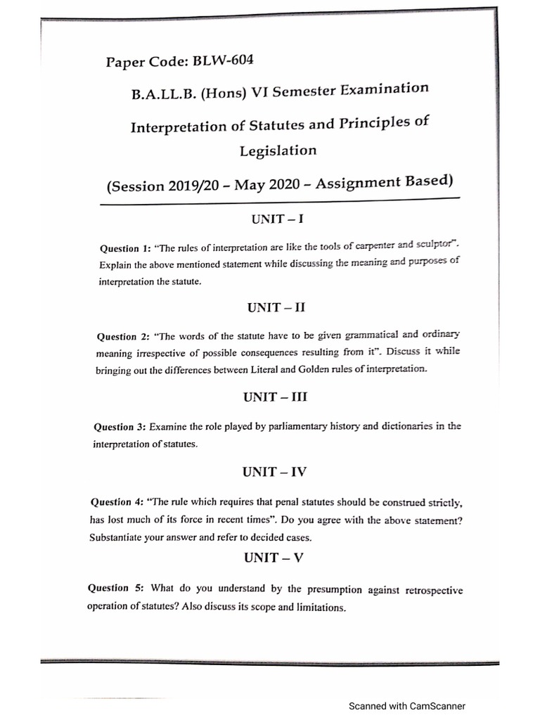 Interpretation of Statutes and Principles of Legislation | PDF
