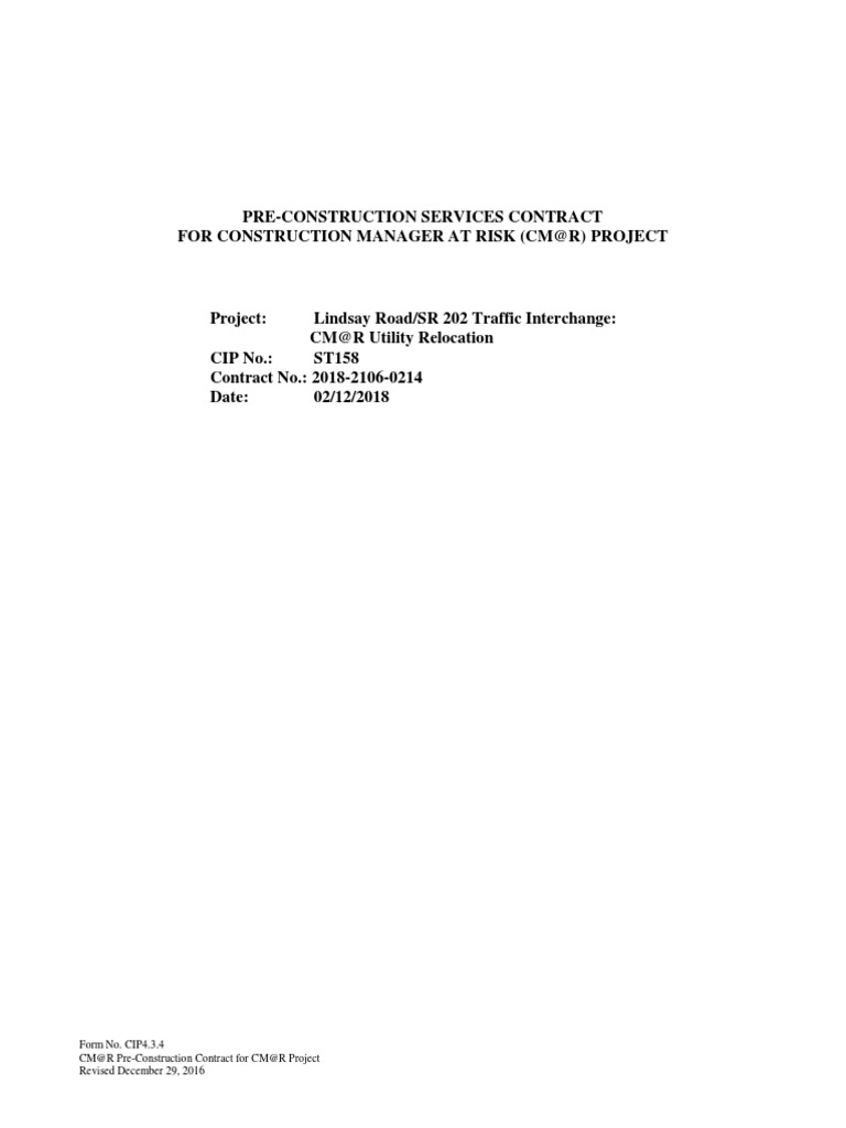 Pre-Construction Services Contract For Construction Manager at Risk (CM ...