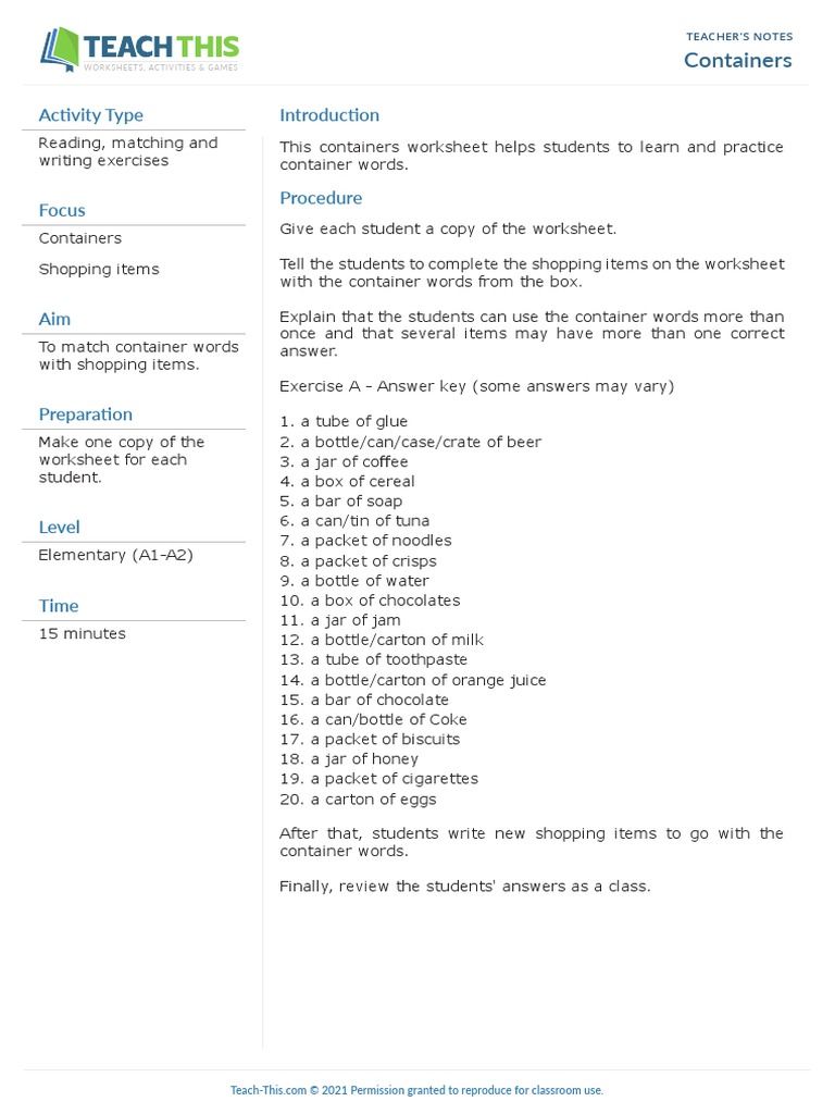 Containers | PDF | Foods | Food And Drink