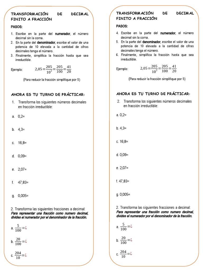 Transformación Decimal Finito A Fracción | PDF | Notación Matemática ...