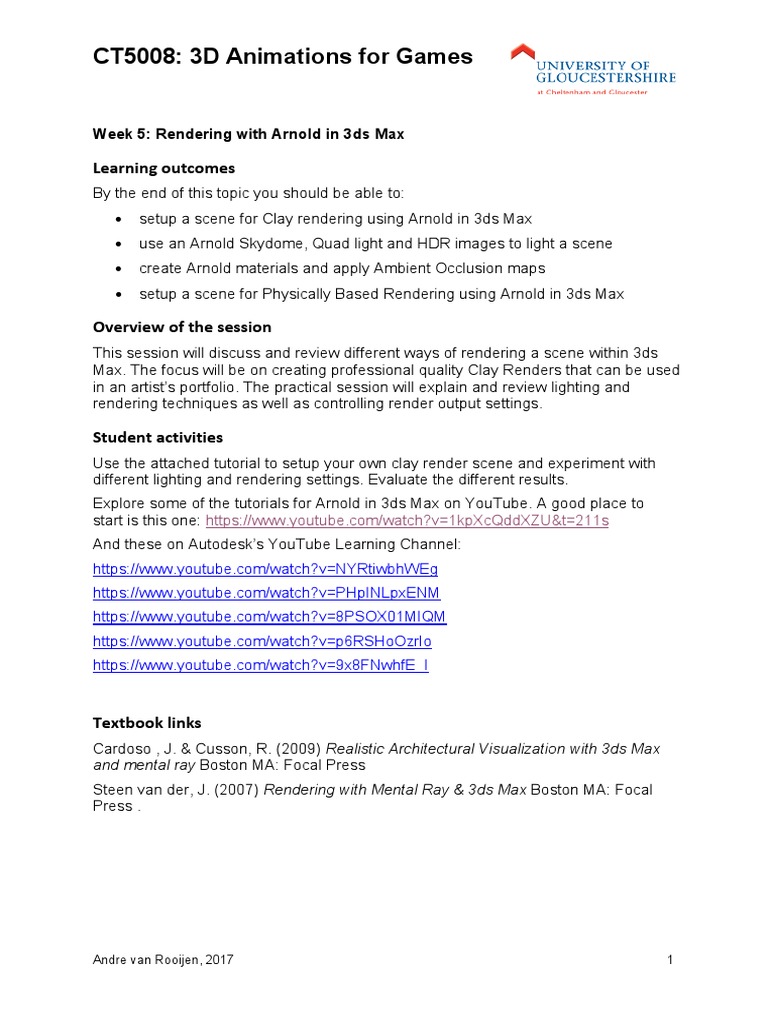 CT5008 Arnold | PDF | Rendering (Computer Graphics) | Autodesk 3ds Max