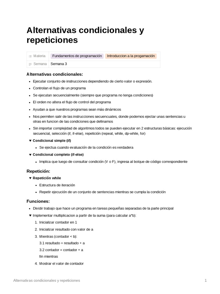 Alternaticas Condicionales y Repeticiones | PDF | Programa de ...