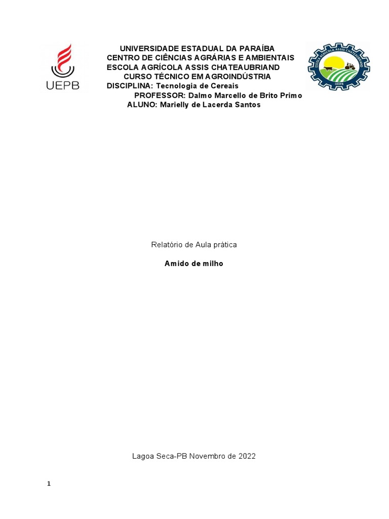 Dalmo - Relatório - Amido | PDF | Amido | Milho