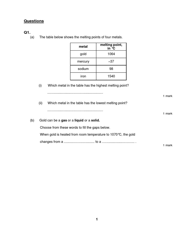 Chemistry Year 8 Term 3 Assessment 21-22 | PDF | Chemical Substances | Metals