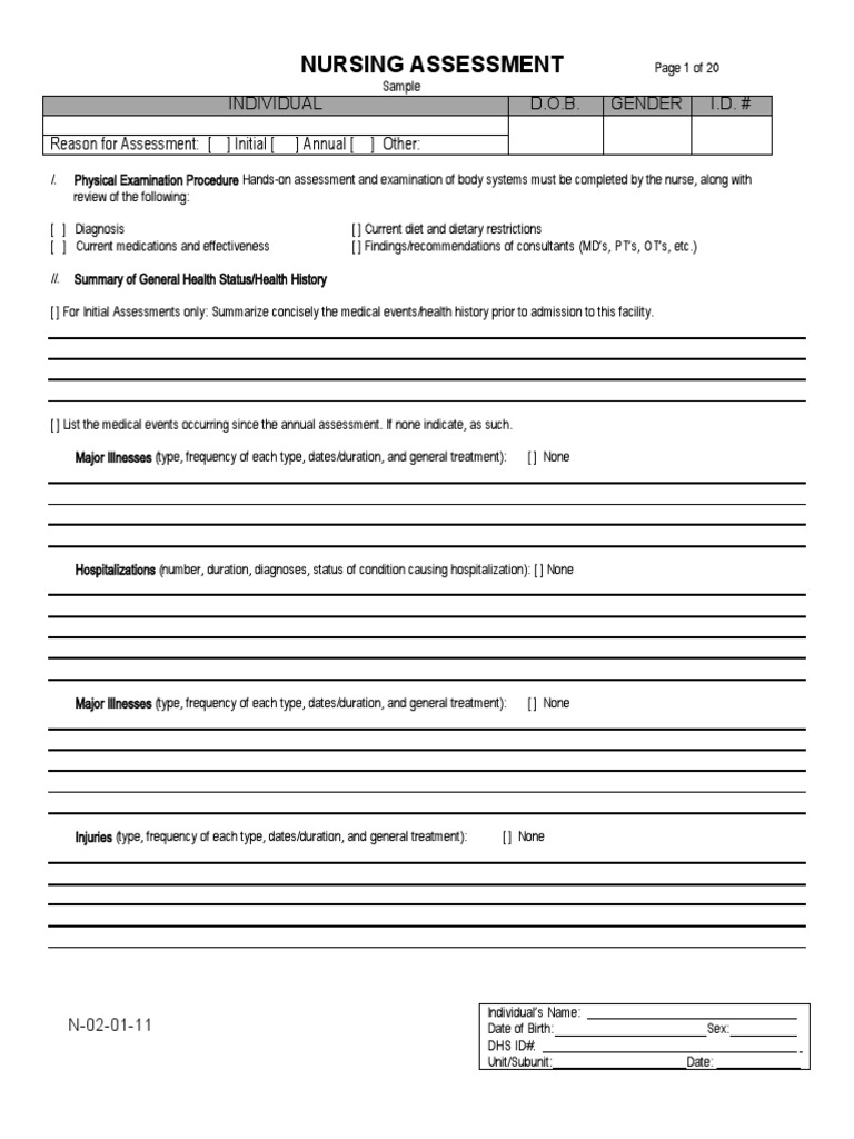 Nursing Assessment Template 01 | PDF | Medicine | Diseases And Disorders