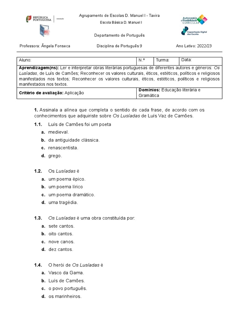 Ficha Formativa 9 | PDF