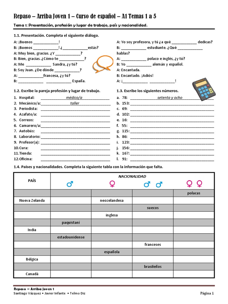 Repaso - Arriba Joven 1 A | PDF