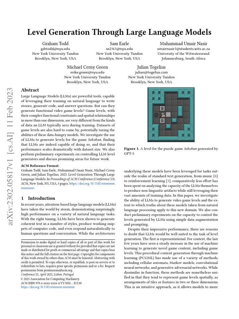 Level Generation Through Large Language Models | PDF | Applied ...