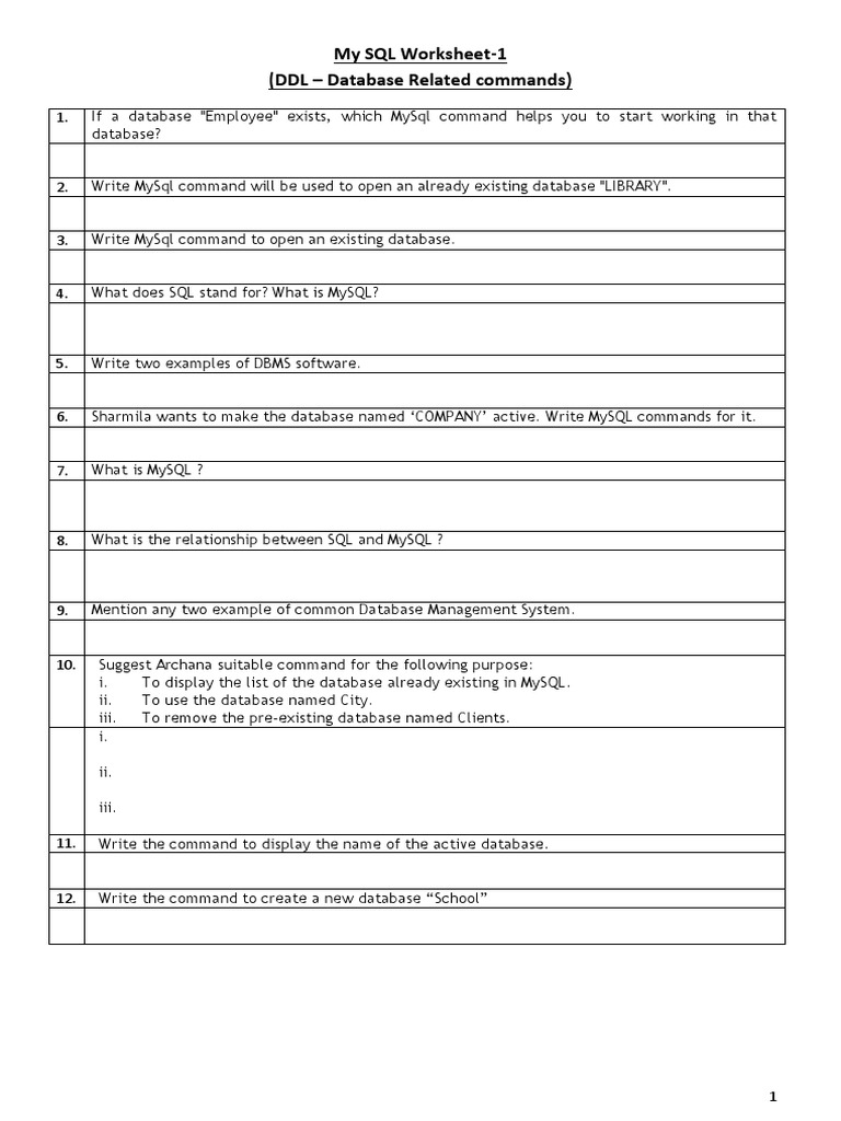 All Worksheets MYSQL | PDF | Databases | Table (Database) All Worksheets MYSQL | PDF | Databases | Table (Database)