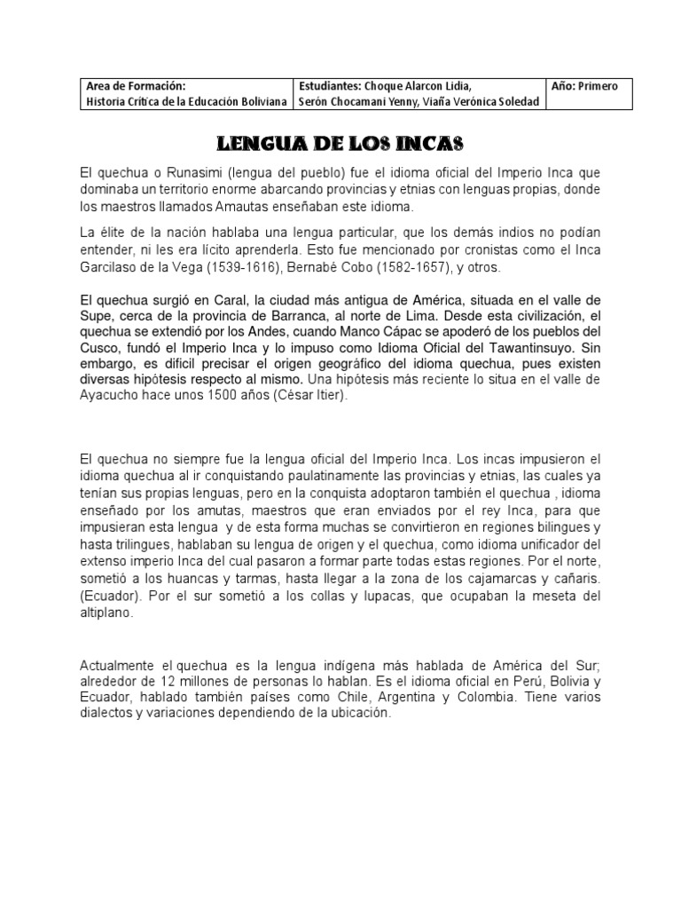 Lengua Inca | PDF