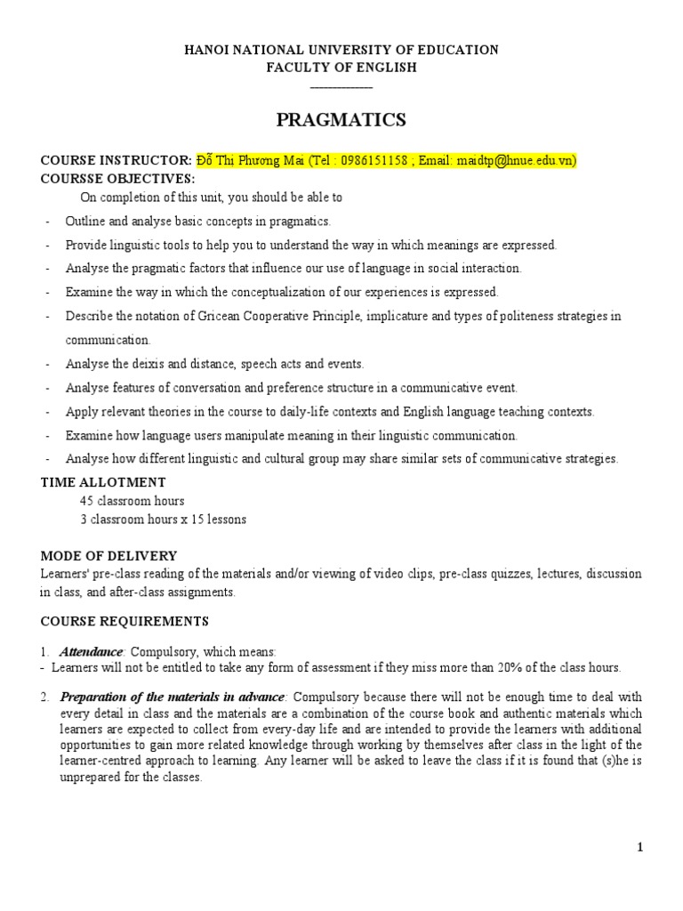 2023 Pragmatics Course-Introduction | PDF | Learning | Cognitive Psychology