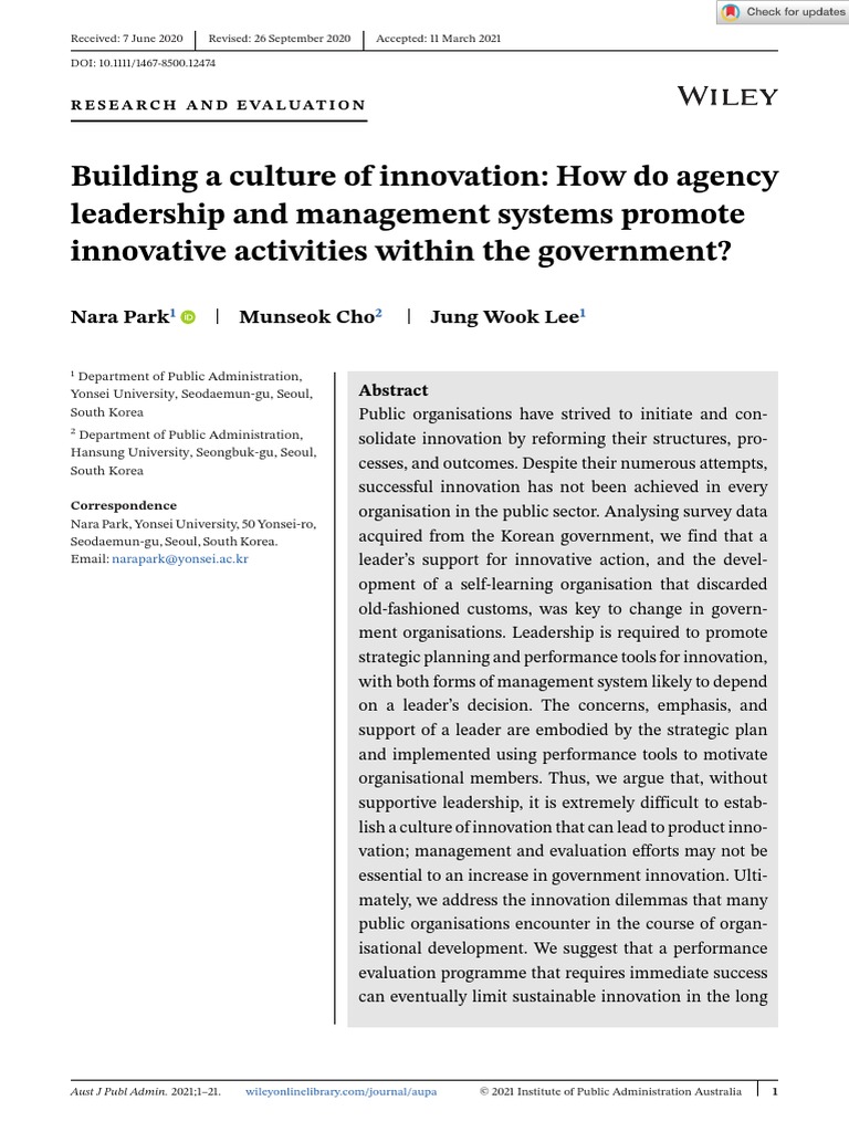SS - Building A Culture of Innovation How Do Agency Leadership and ...