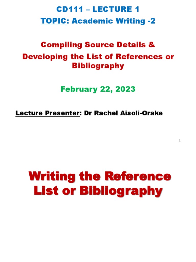 CD 111 Lecture 1 WK 2 - Ref List - Bibliograhy (Feb 22, 2023) | PDF | Social Science | Language ...