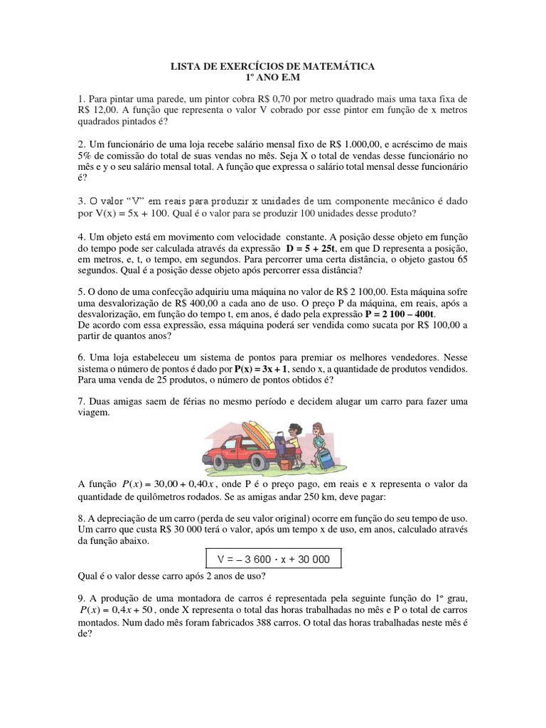 FUNÇÃO AFIM lista de exercícios | PDF | Função (Matemática) | Sistema ... FUNÇÃO AFIM lista de exercícios | PDF | Função (Matemática) | Sistema ...