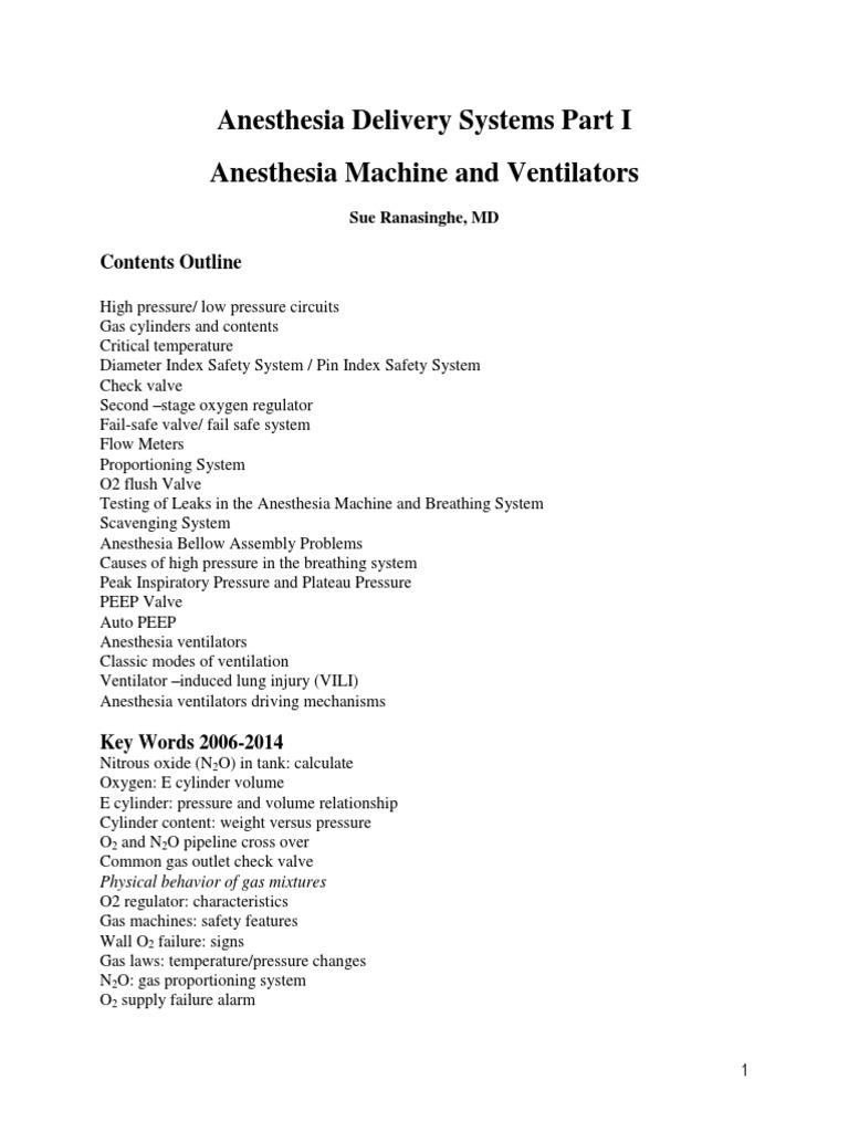 RANASINGHE Anesthesia Delivery Systems Part I | PDF | Flow Measurement | Clinical Medicine