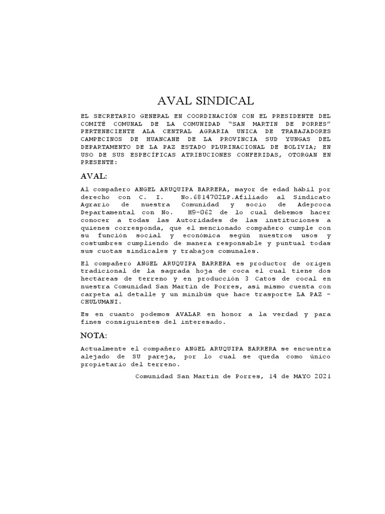 Aval Sindical | PDF