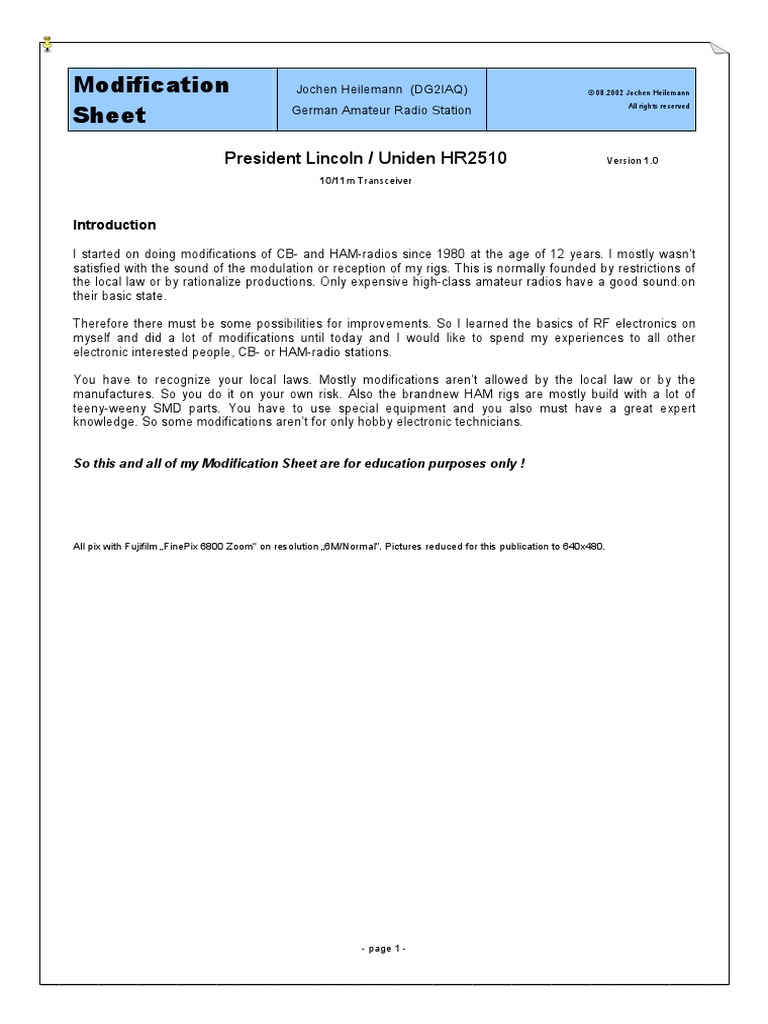 DG2IAQ Modification Sheet President Lincoln | PDF | Amateur Radio ...