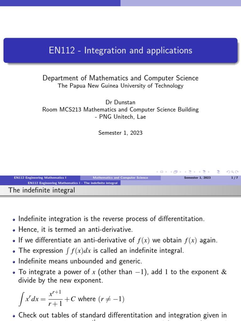 Indefinite Integration in Engineering Math | PDF | Slope | Tangent