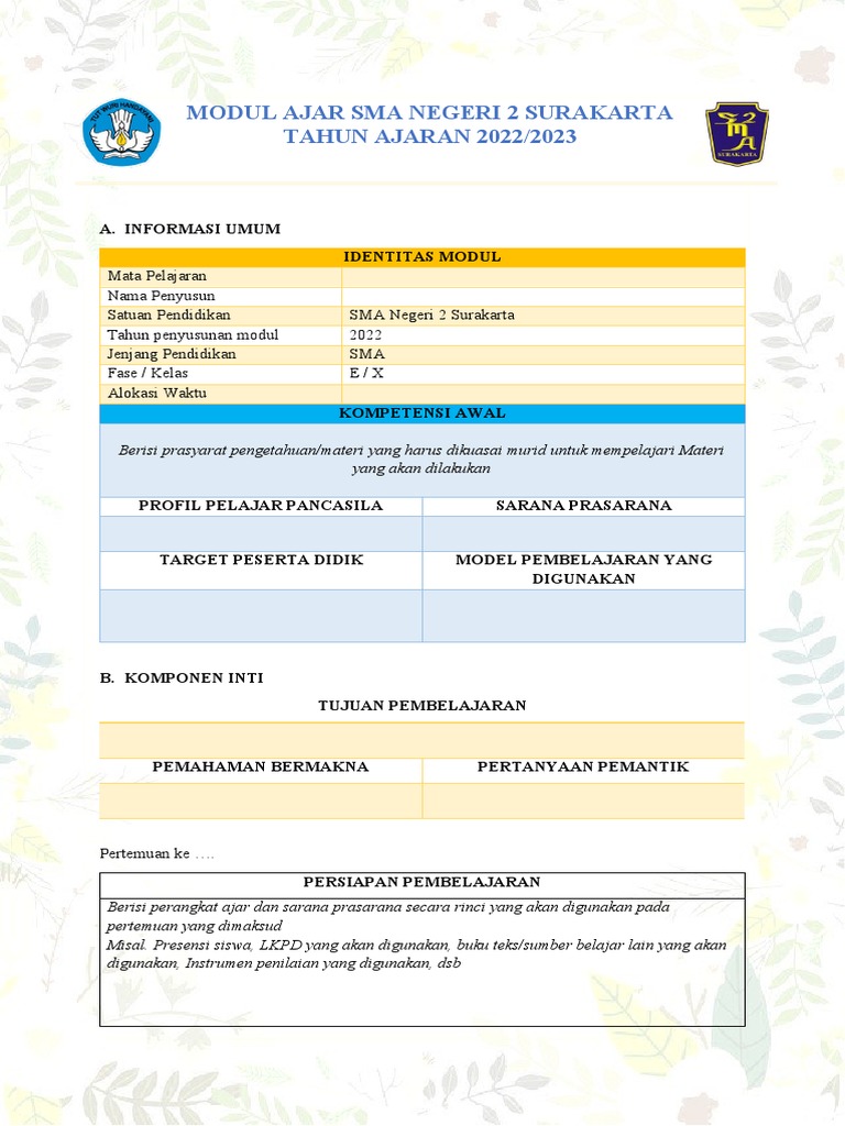 Template Modul Ajar SMA N 2 Ska | PDF
