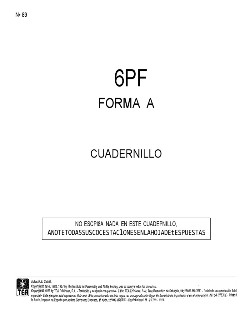 Cuadernillo de Preguntas 16 PF Forma A | PDF