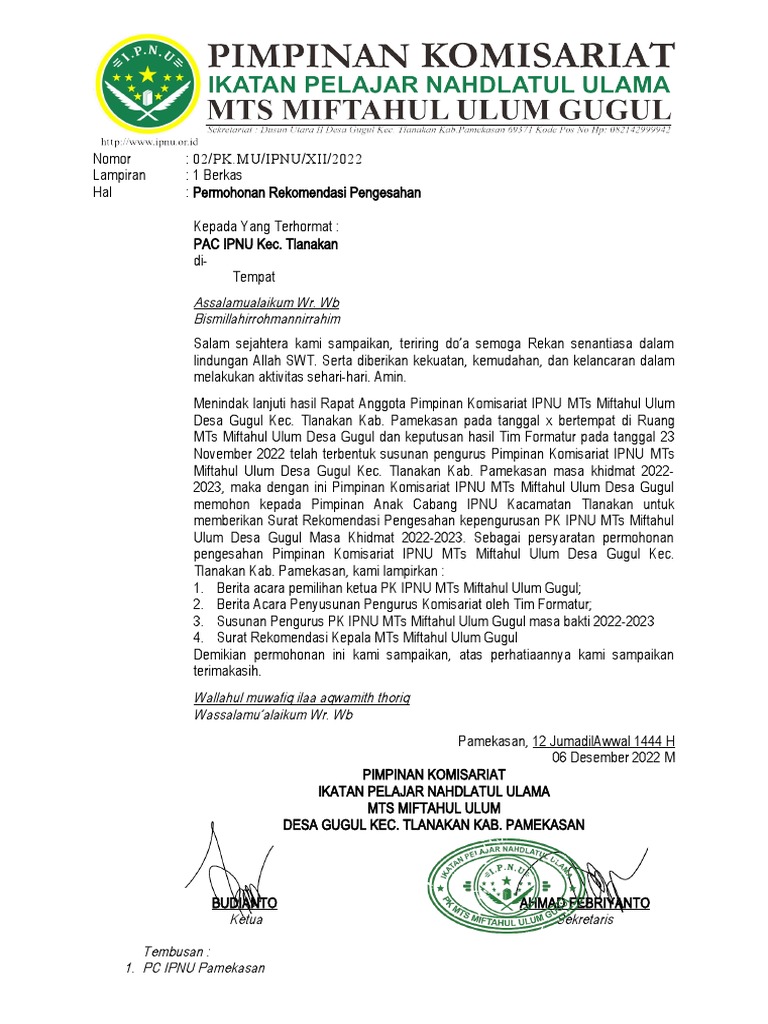 Berita Acara PK IPNU-MTS MU GUGUL | PDF