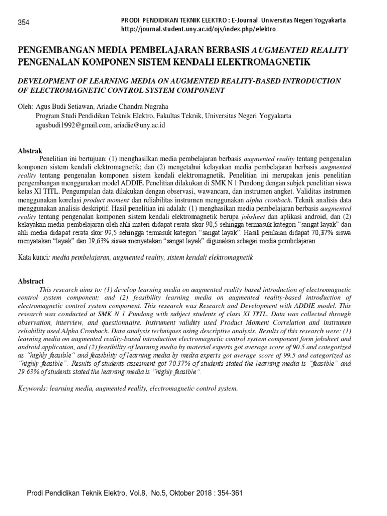 PENGEMBANGAN MEDIA PEMBELAJARAN BERBASIS AUGMENTED REALITY PENGENALAN KOMPONEN SISTEM KENDALI ...