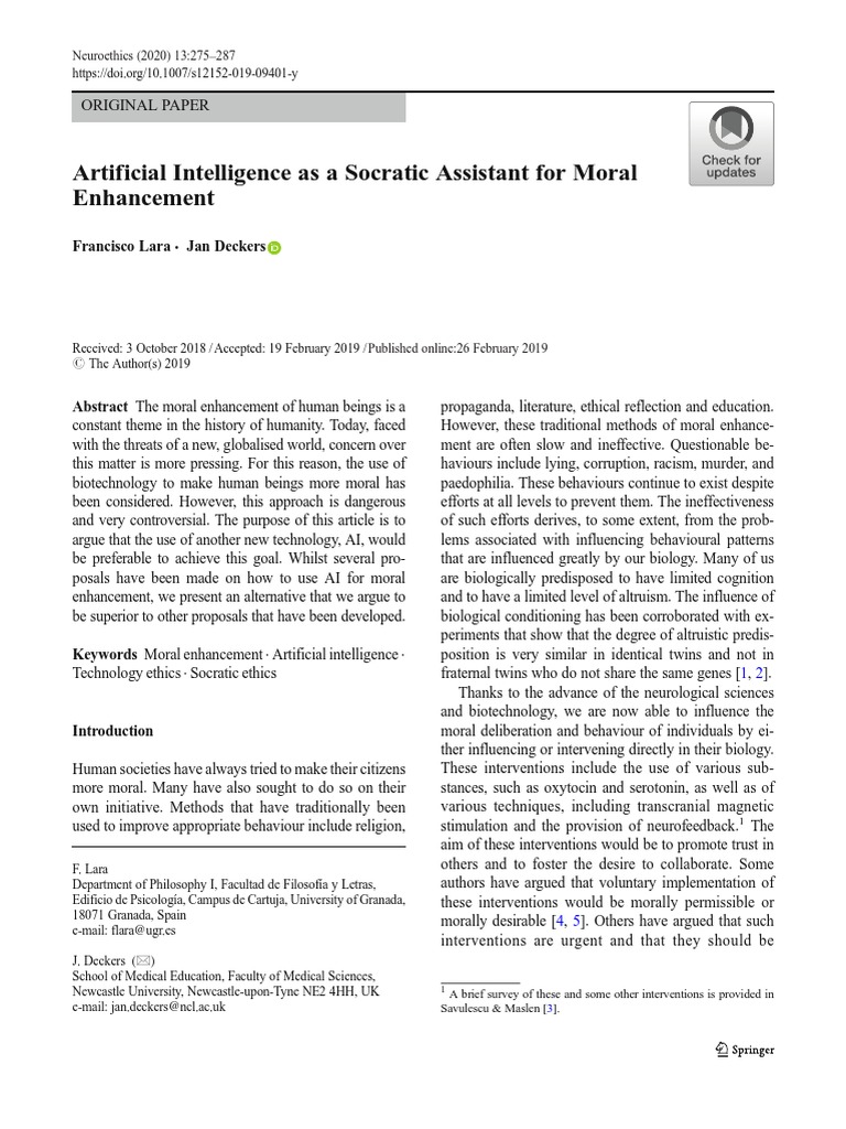 Artificial Intelligence As A Socratic Assistant For Moral Enhancement | PDF | Autonomy | Reason