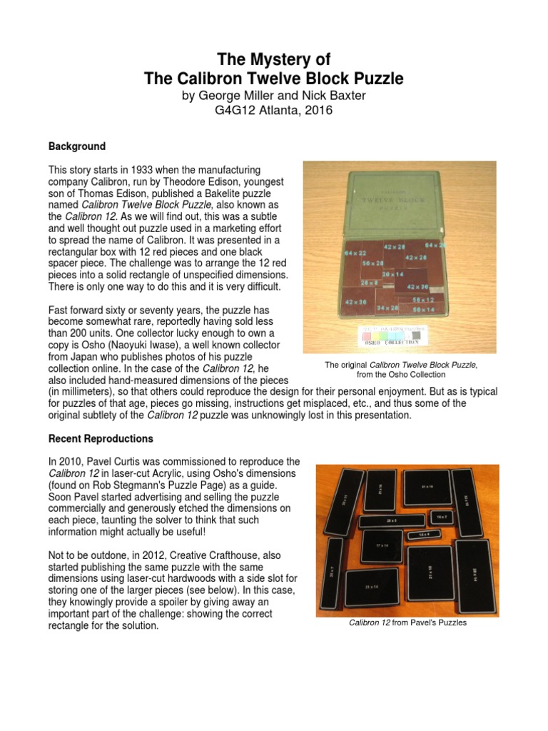Calibron Twelve Block Puzzle Insights | PDF