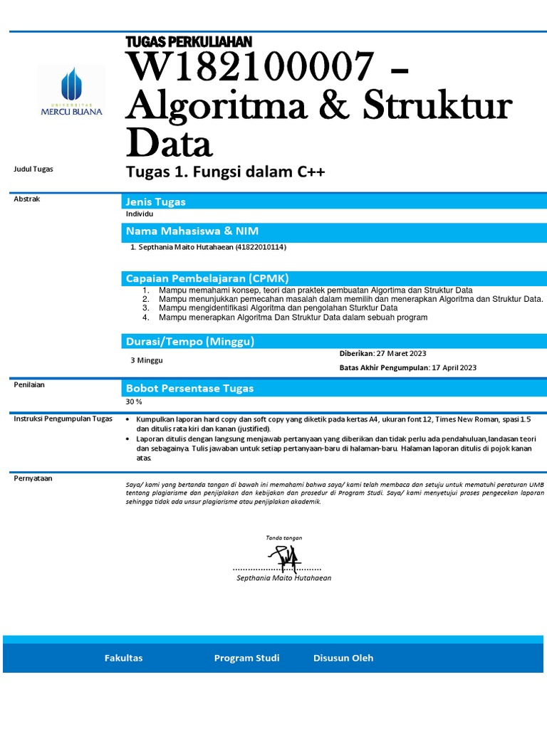 JAWABAN TB1 Algoritma Struktur Data Septhania Maito Hutahaean | PDF | Seni