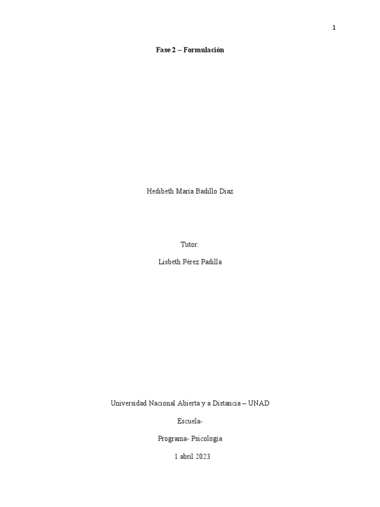 Fase 2 - Formulación Hbadillod | PDF | La dependencia de sustancias | Adolescencia