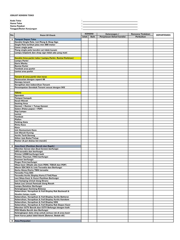 Checklist Kondisi Toko Lengkap dan Terperinci | PDF | Komputer