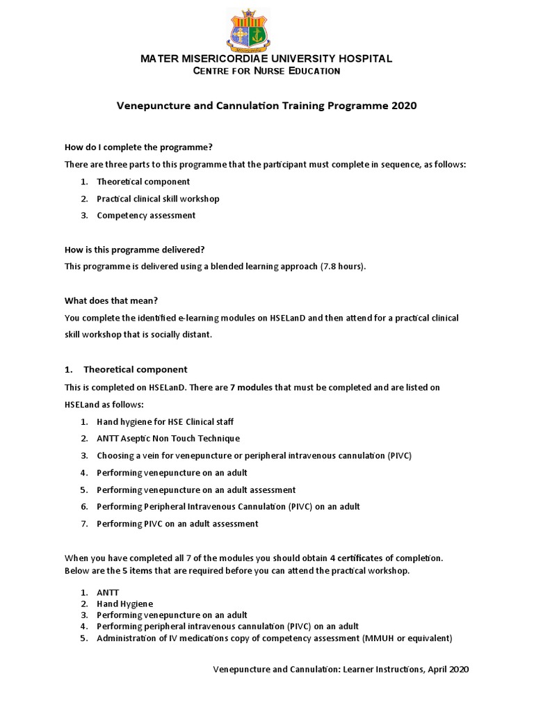 Venepuncture & Cannulation Training 2020 | PDF